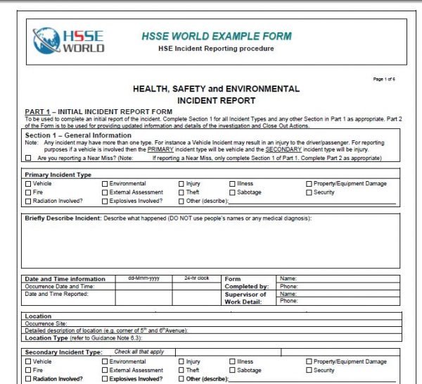 Incident Report Form - HSSE WORLD