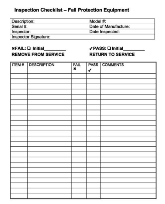 Lifeline & Harness Inspection Guide checklist