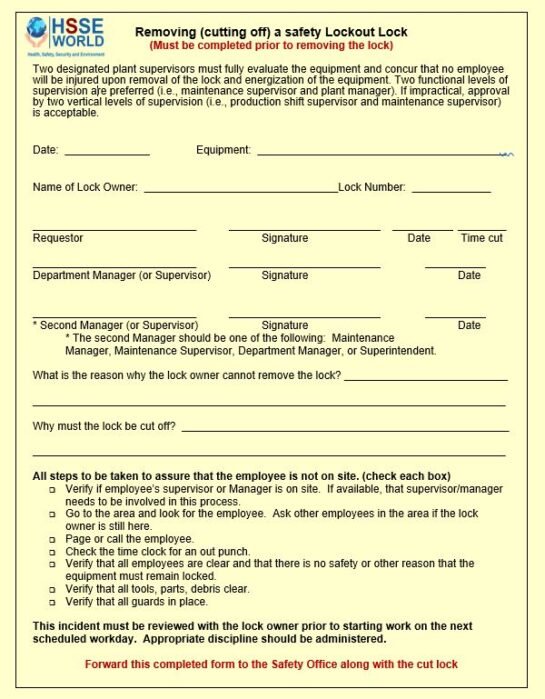 Lock Removal Form
