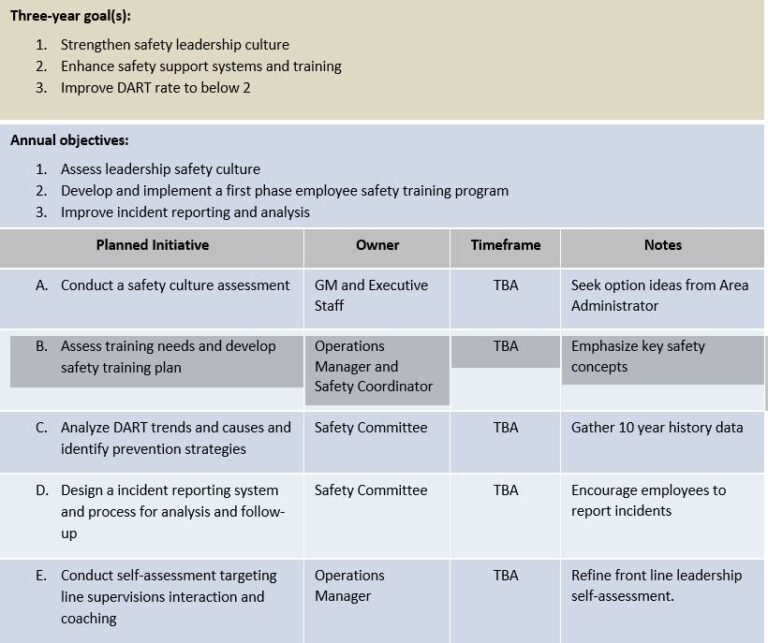 Health Safety at Work Improvement Action Plan