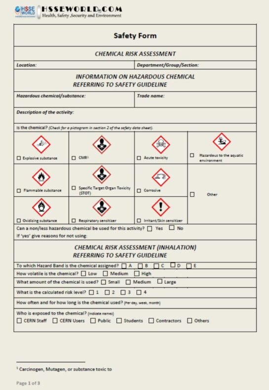 Chemical Risk Assessment form