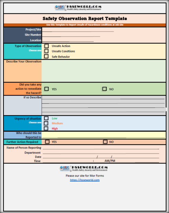 Safety Observation Report Template Safety Observation Report Template