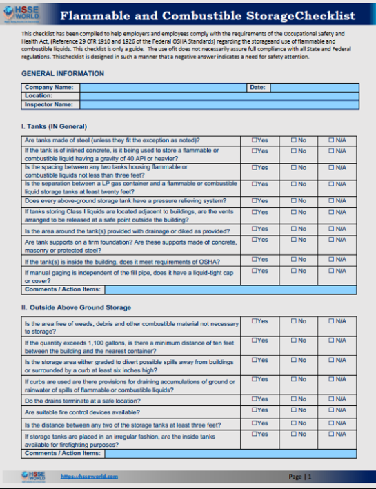 Flammable and Combustible Storage Checklist: Free Download HSSE WORLD